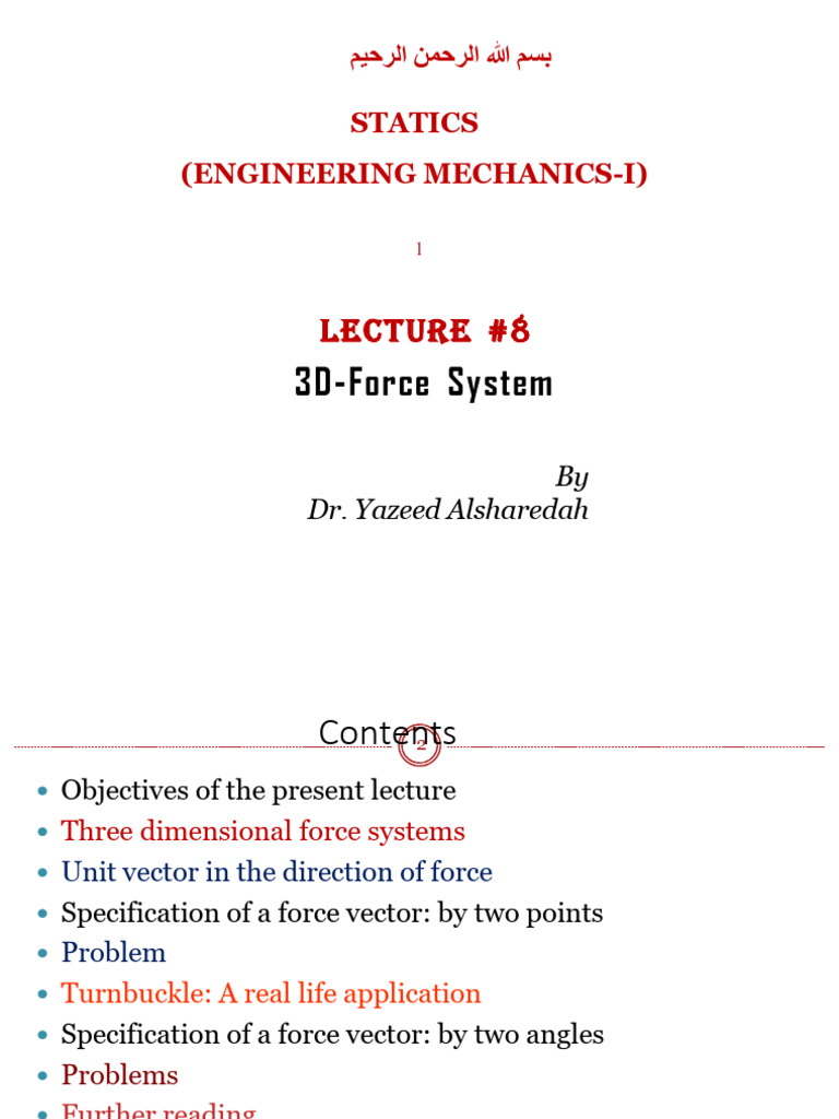 GE 201-Lecture-8 (3-D Force System) | PDF