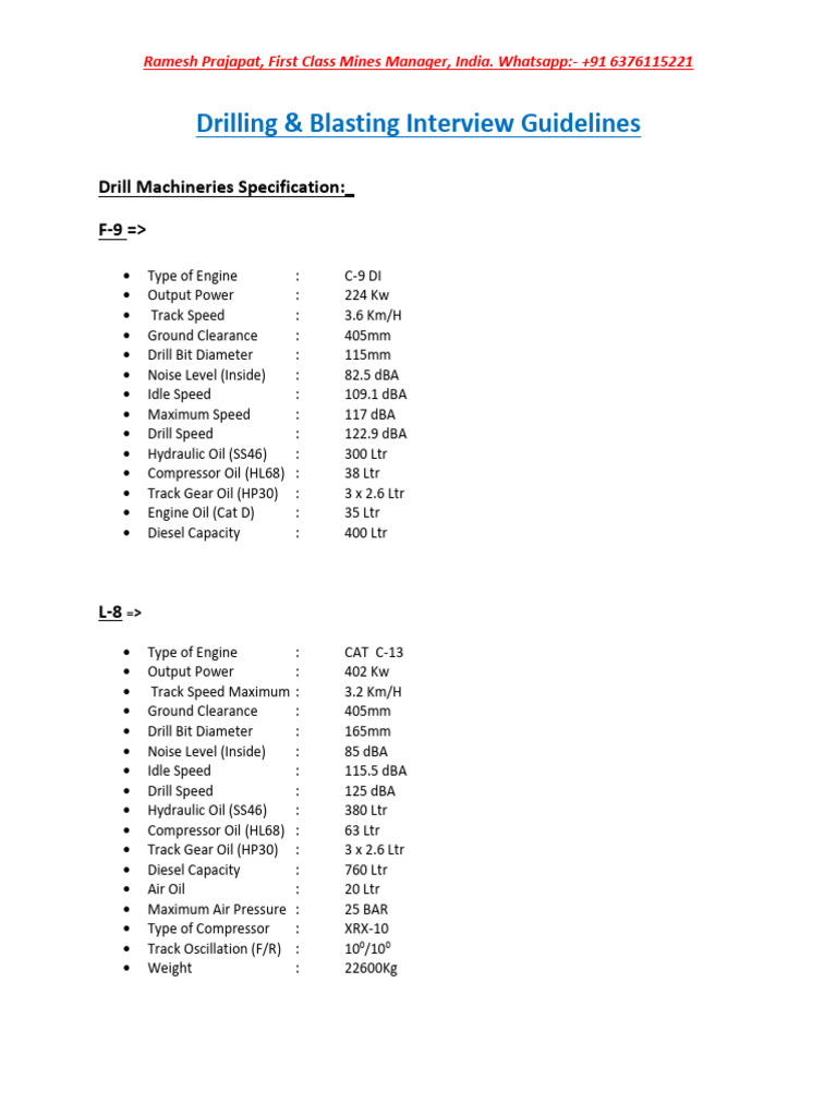 Drilling and Blasting Manager Interview Guidelines | PDF