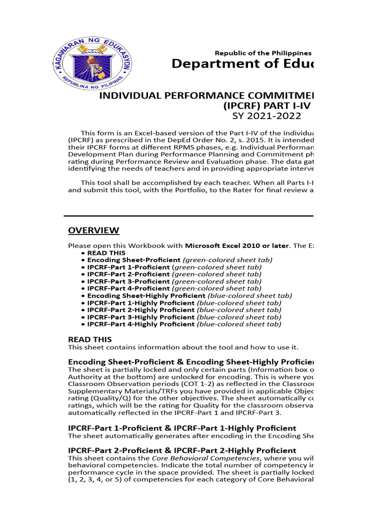 IPCRF Sheet 1 Blank | PDF