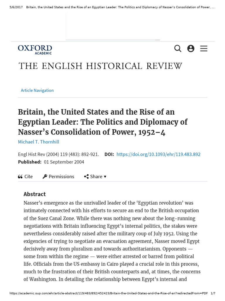 Britain, The United States and The Rise of An Egyptian Leader: The ...