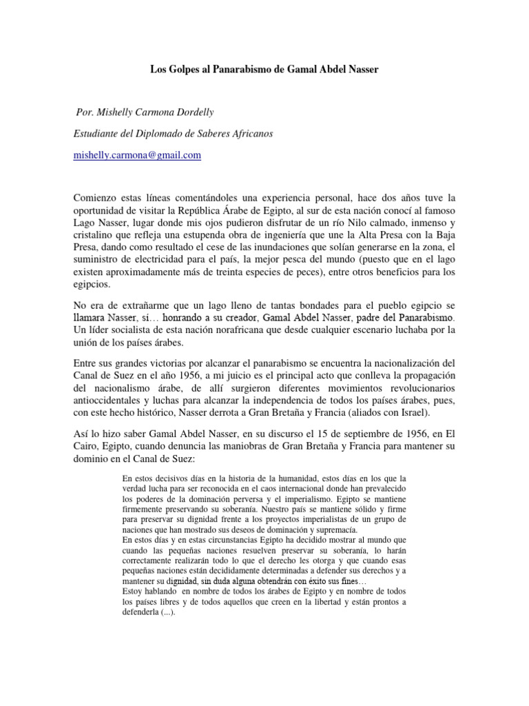 Los Golpes Al Panarabismo de Gamal Abdel Nasser | PDF | Gamal Abdel ...