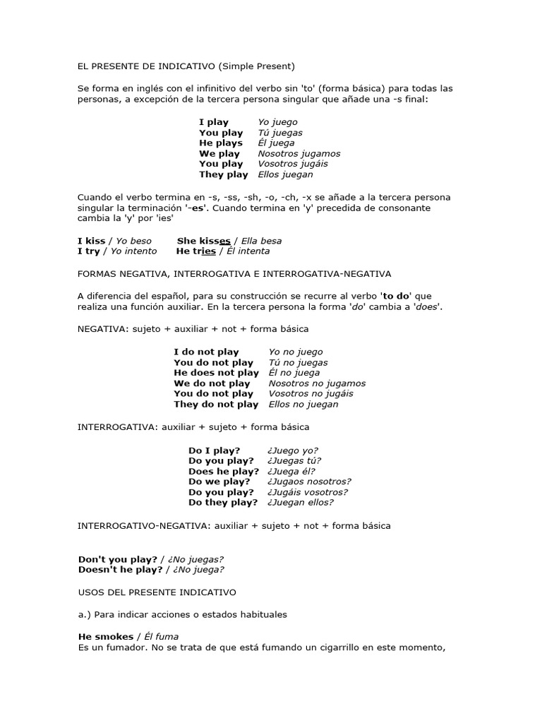 El Presente de Indicativo | Descargar gratis PDF | Verbo | Tipología ...