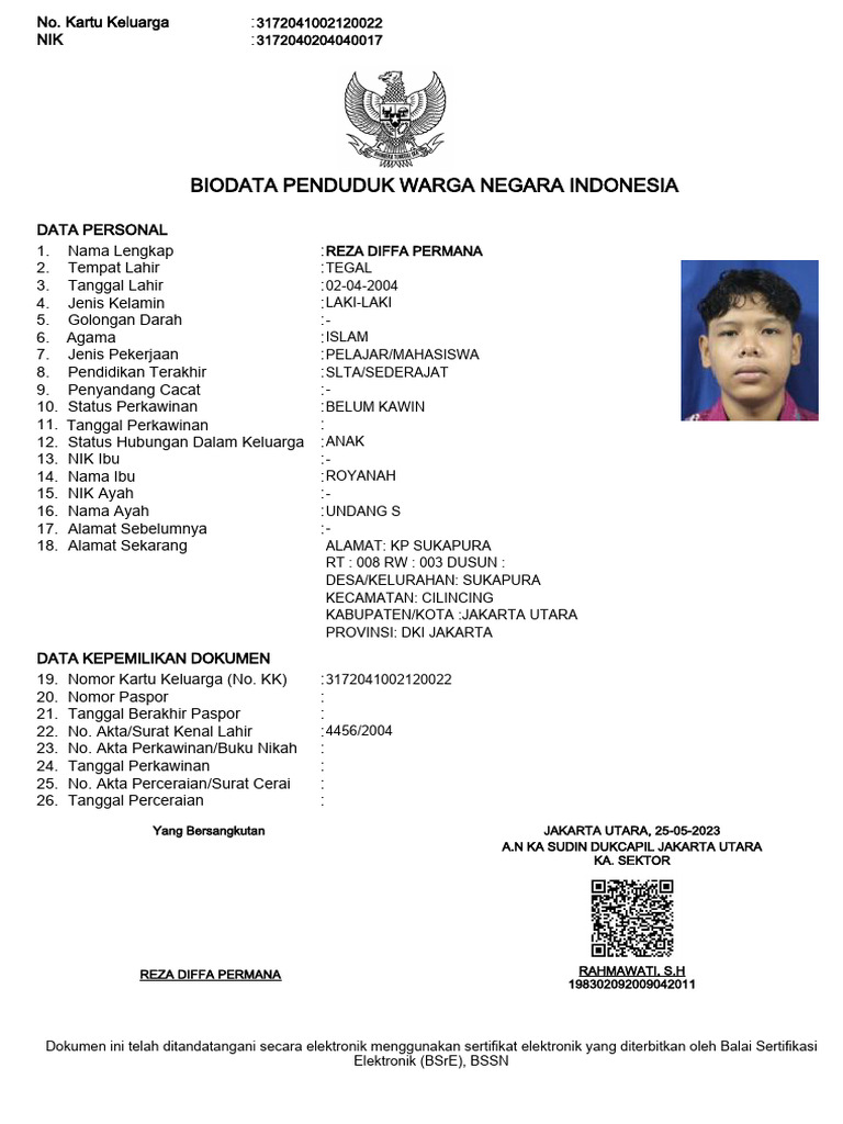 Biodata Reza Diffa | PDF