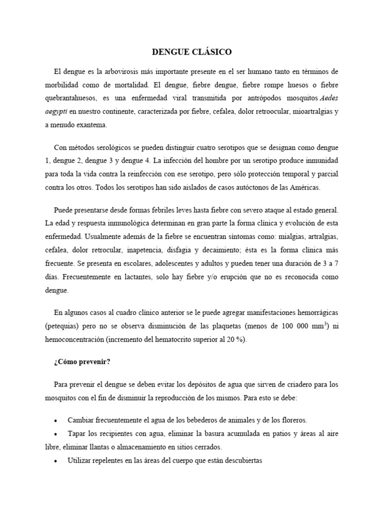 Dengue Clásico | PDF | Epidemiología | Salud pública