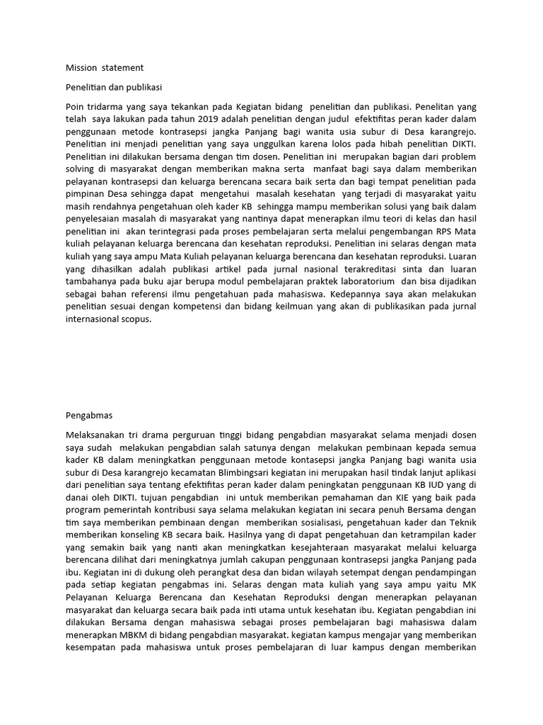Contoh Mission Statement Serdos 2023 | PDF