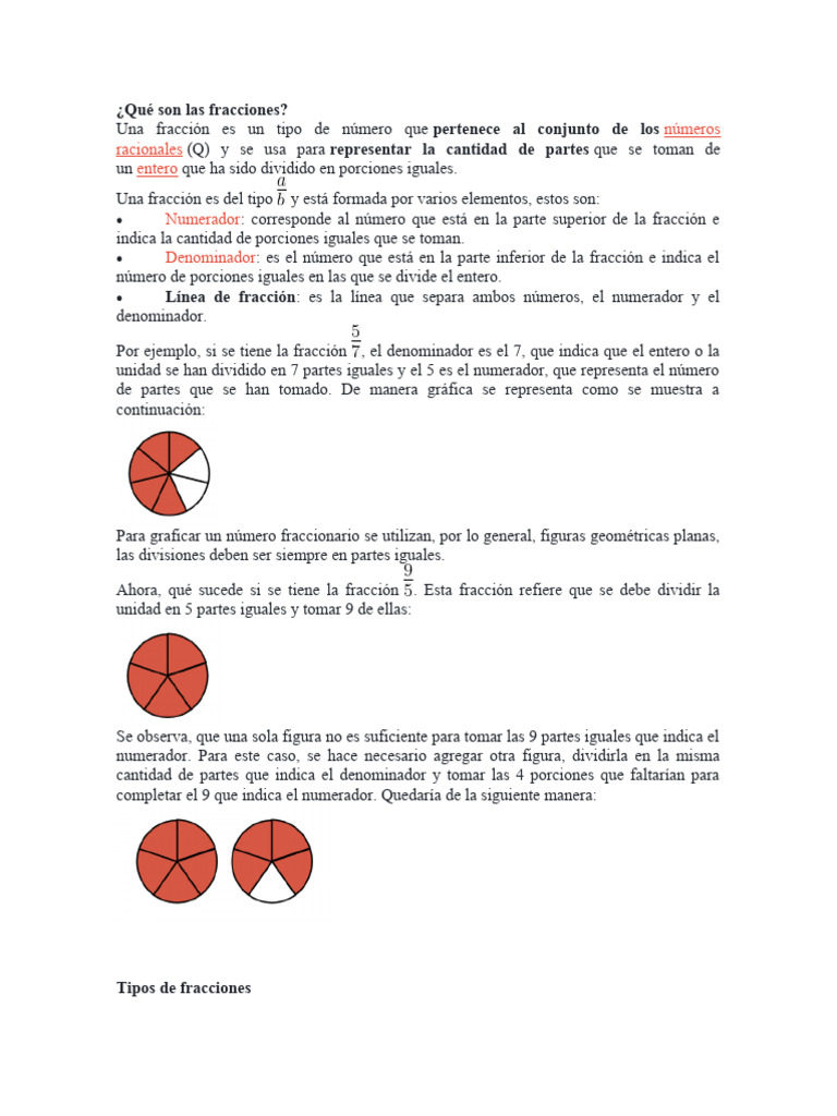 Tipos y partes de las fracciones | PDF | Números | Matemática Elemental
