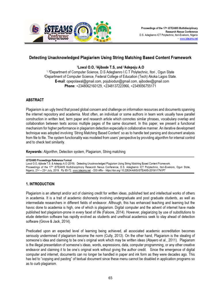 Lawal O.O Et Al - Detecting Unacknowleged Plagiarism | PDF | Plagiarism ... Lawal O.O Et Al - Detecting Unacknowleged Plagiarism | PDF | Plagiarism ...