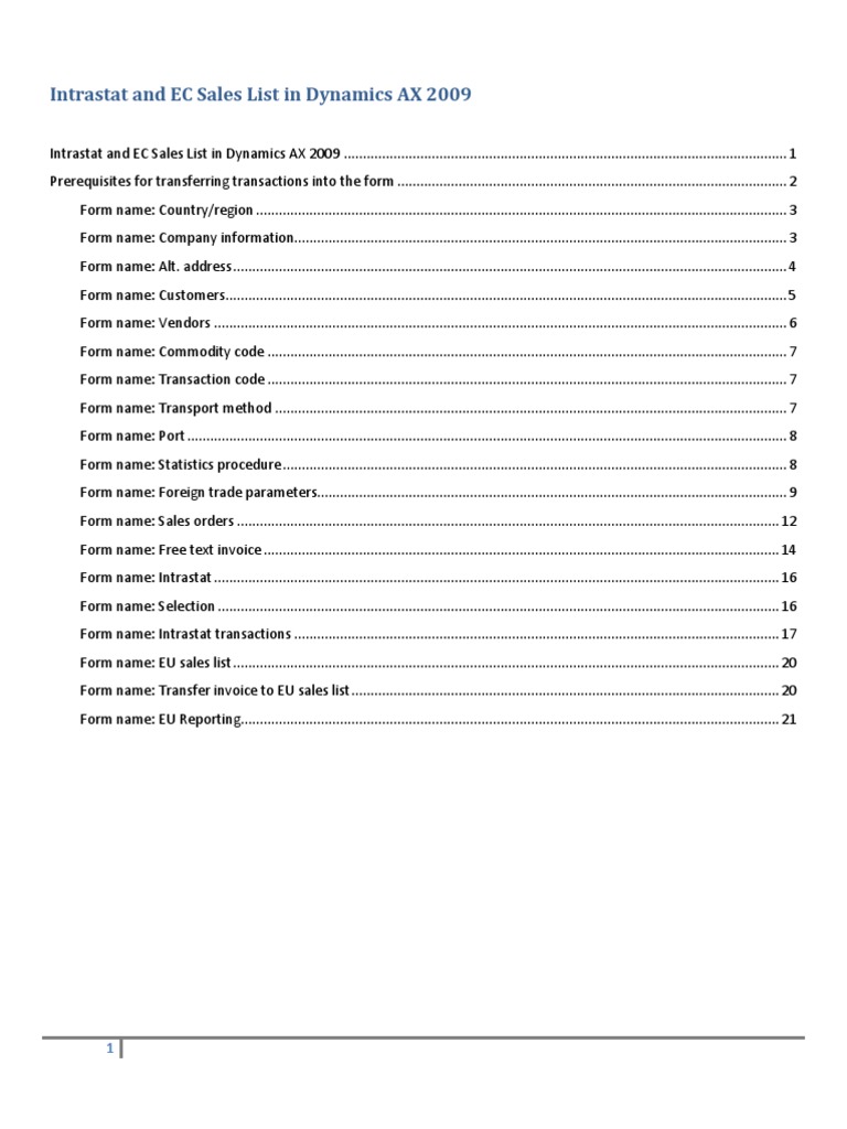 Dynamics AX 2009 Intrastat Guide | PDF | Zip Code | Invoice