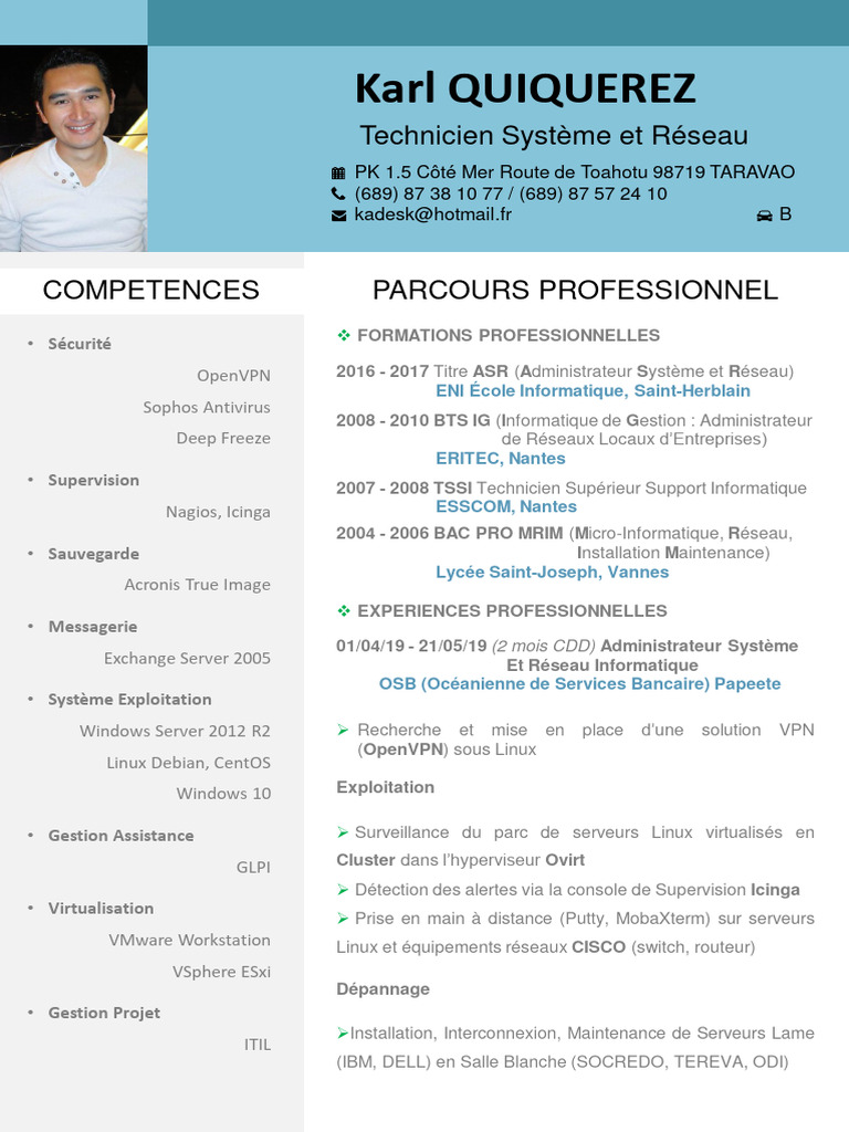 CV de Technicien Système et Réseau | PDF | Informatique | Linux