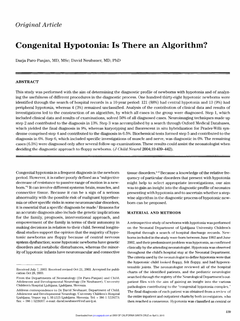 Congenital Hypotonia Is There an Algorithm | PDF | Muscular Dystrophy ...