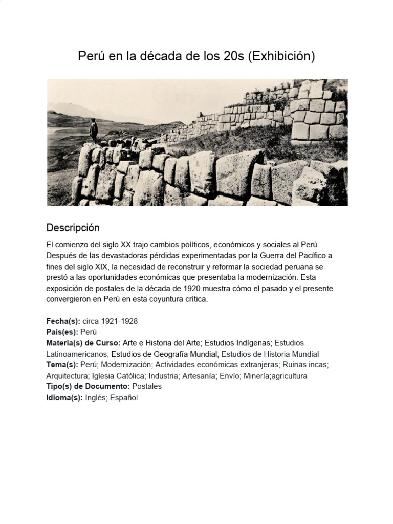 Perú: Modernización y Tradición en 1920s | PDF | Perú | Lima