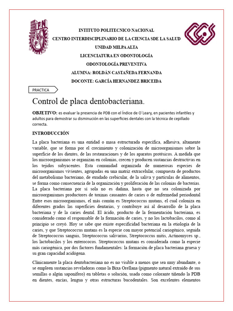 CONTROL DE PLACA DB | PDF | Boca | Medicina CLINICA