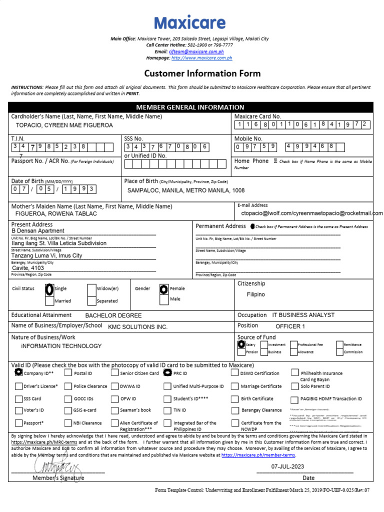 CIF Maxicare Template | PDF | Automated Teller Machine | Debit Card