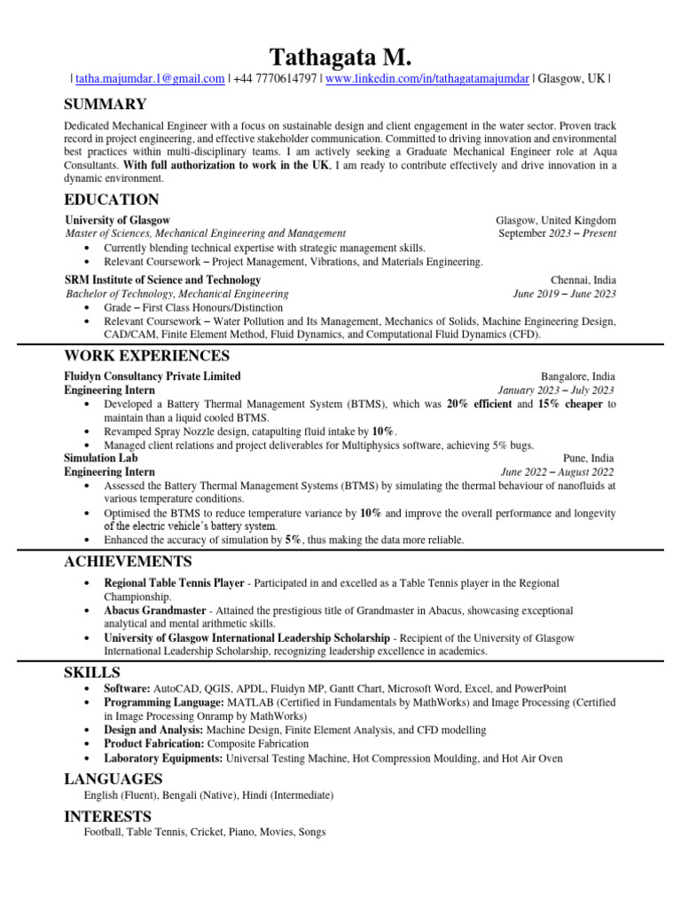 Graduate Mechanical Engineer Profile | PDF | Mechanical Engineering ...