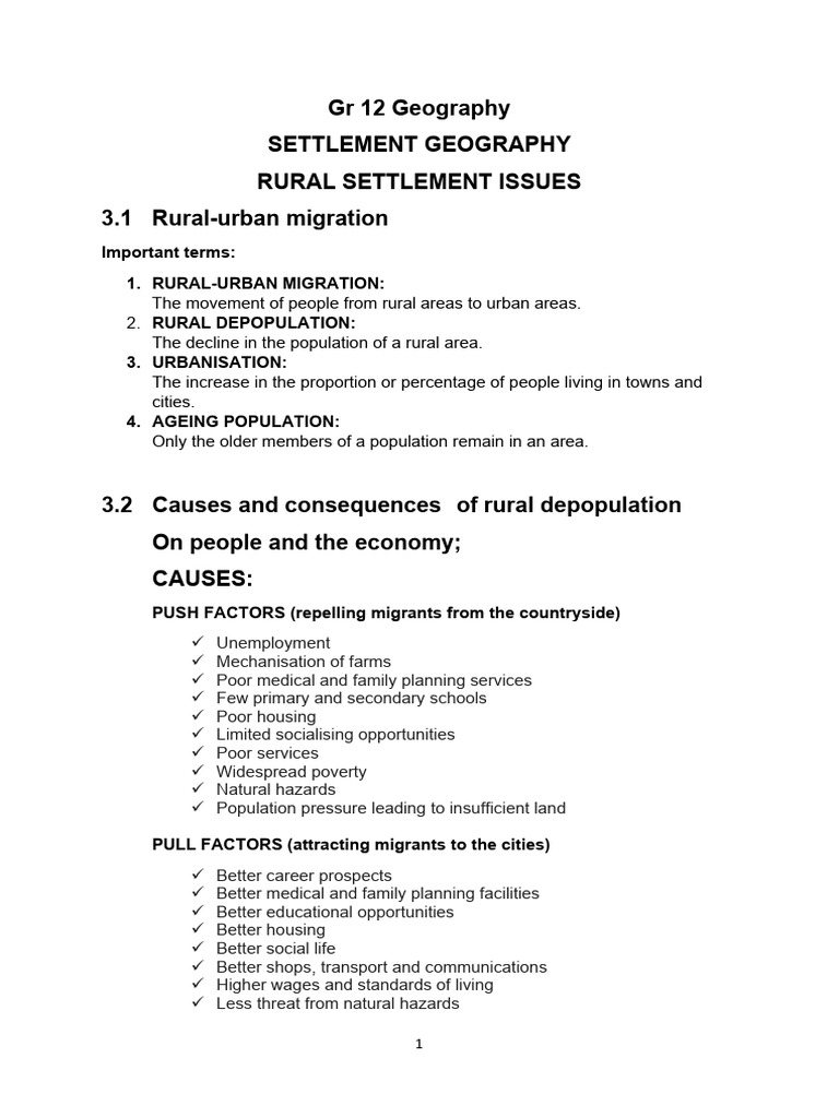 Geography Settlement Rural Settlement Issues | PDF | Human Migration ...