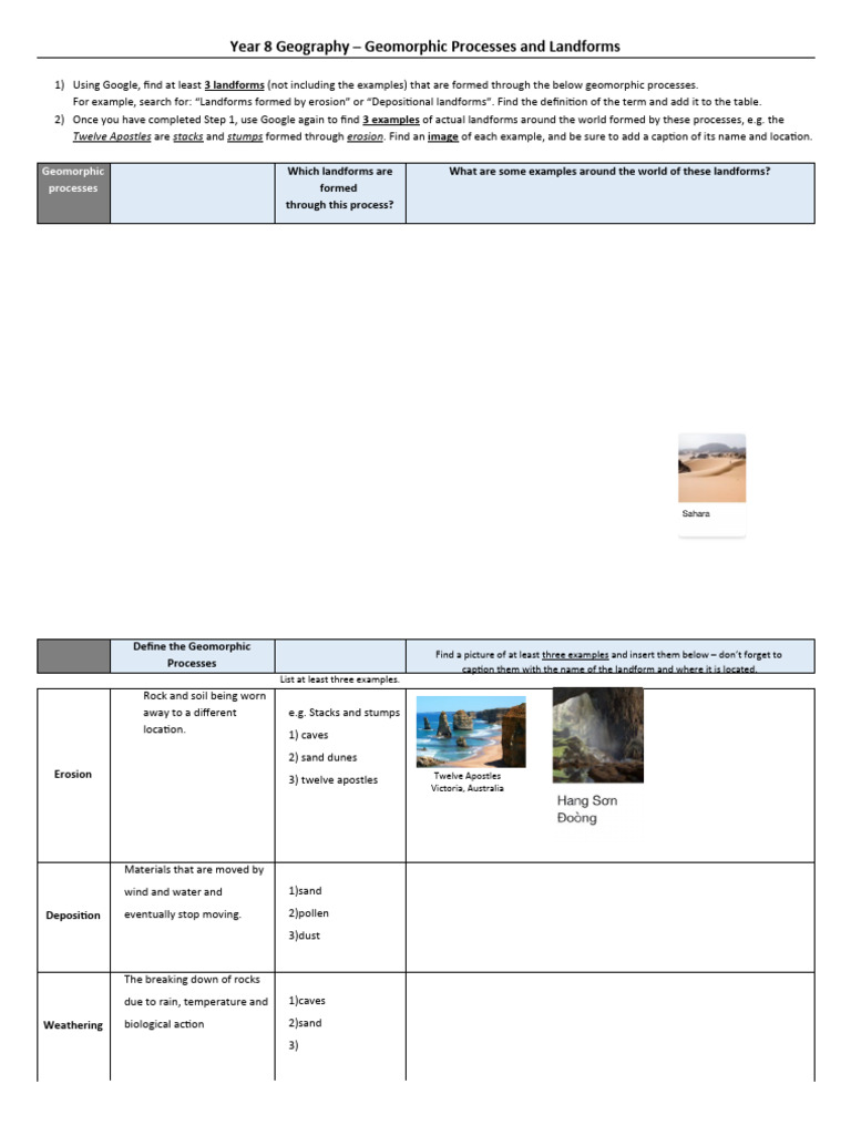 Year 8 Geography: Geomorphic Landforms | PDF