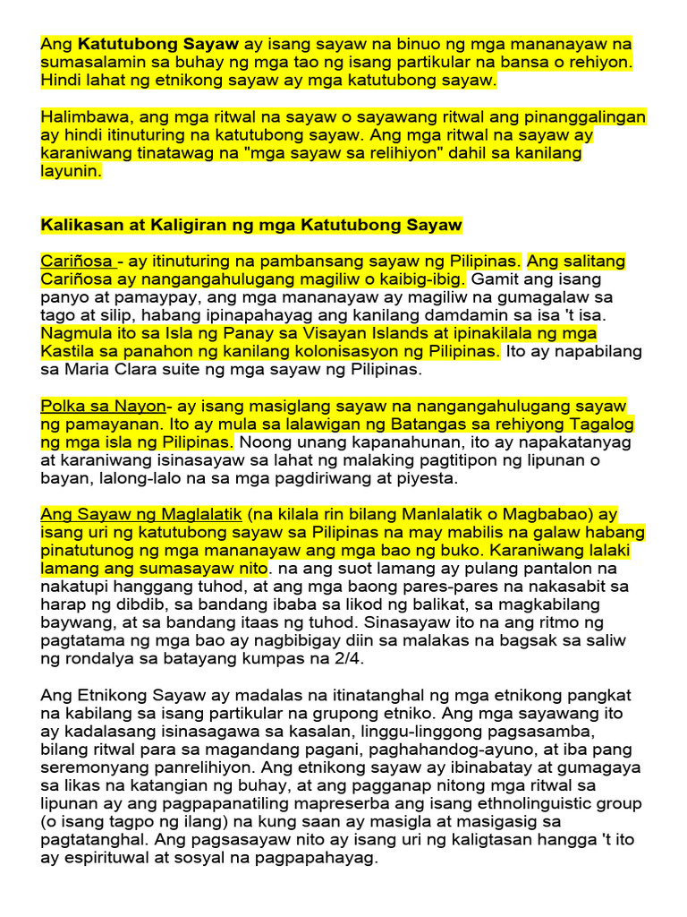 Ang Katutubong Sayaw Ay Isang Sayaw Na Binuo NG Mga Mananayaw Na ...