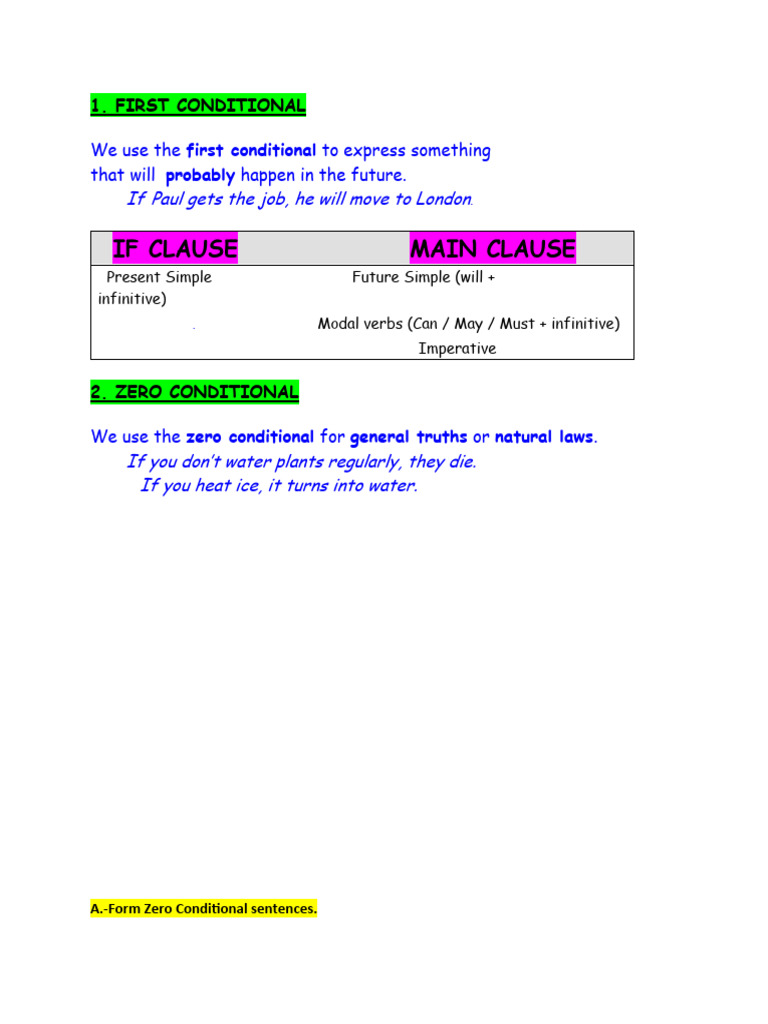 Zero and First Conditional Exercises | PDF | Semantics | Grammar