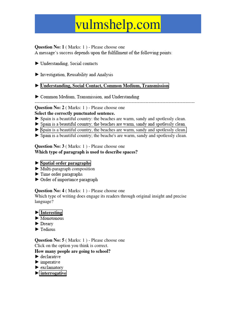 ENG001 Final Term Past Paper (Solved) | PDF | Language Mechanics | Syntax
