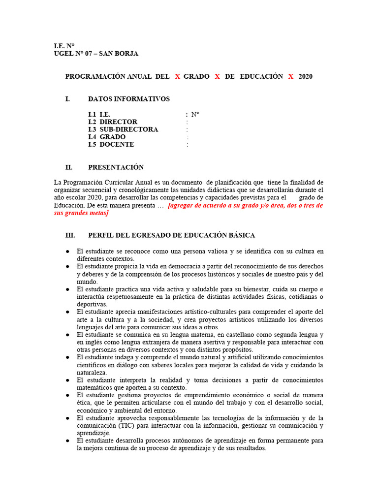 Formato - Programación Anual 2020 | PDF | Aprendizaje | Entorno natural