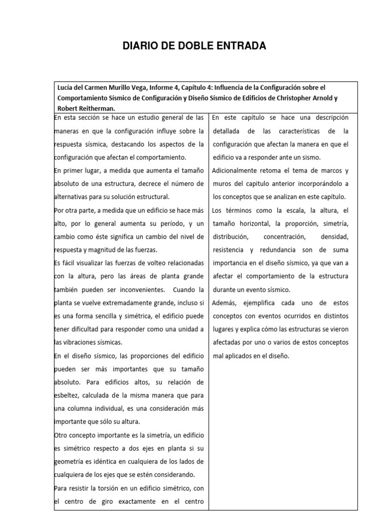 Ingeniería Sismorresistente - Diario de Doble Entrada - Capítulo 4 | PDF | Simetría | edificio
