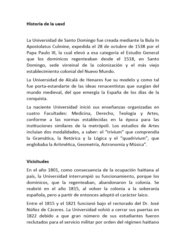 Historia de la UASD: Fundación y Evolución | PDF