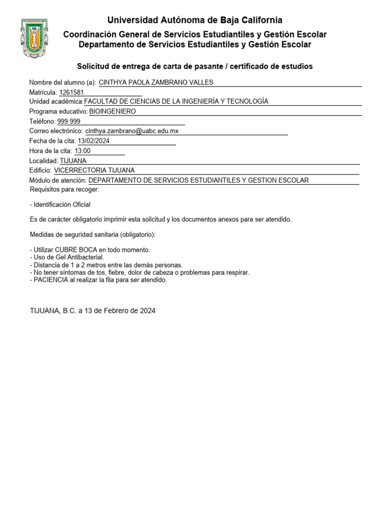 Solicitud Carta Pasante | PDF