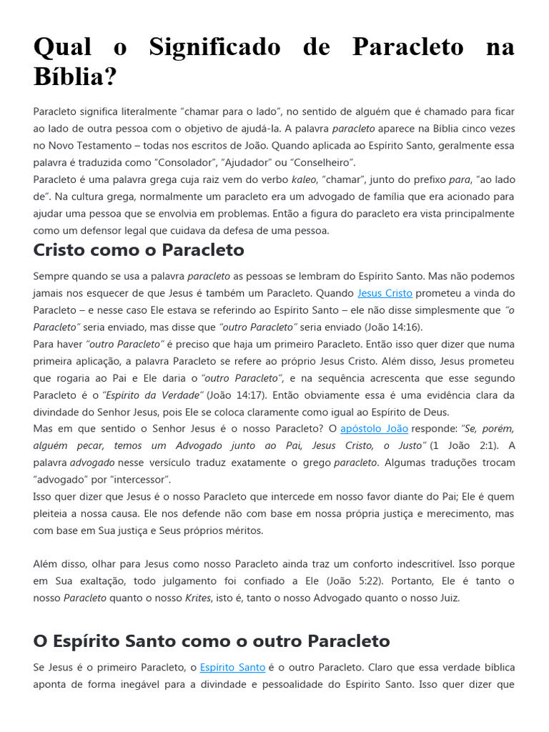 Qual o Significado de Paracleto Na Bíblia | PDF | Espírito Santo ...