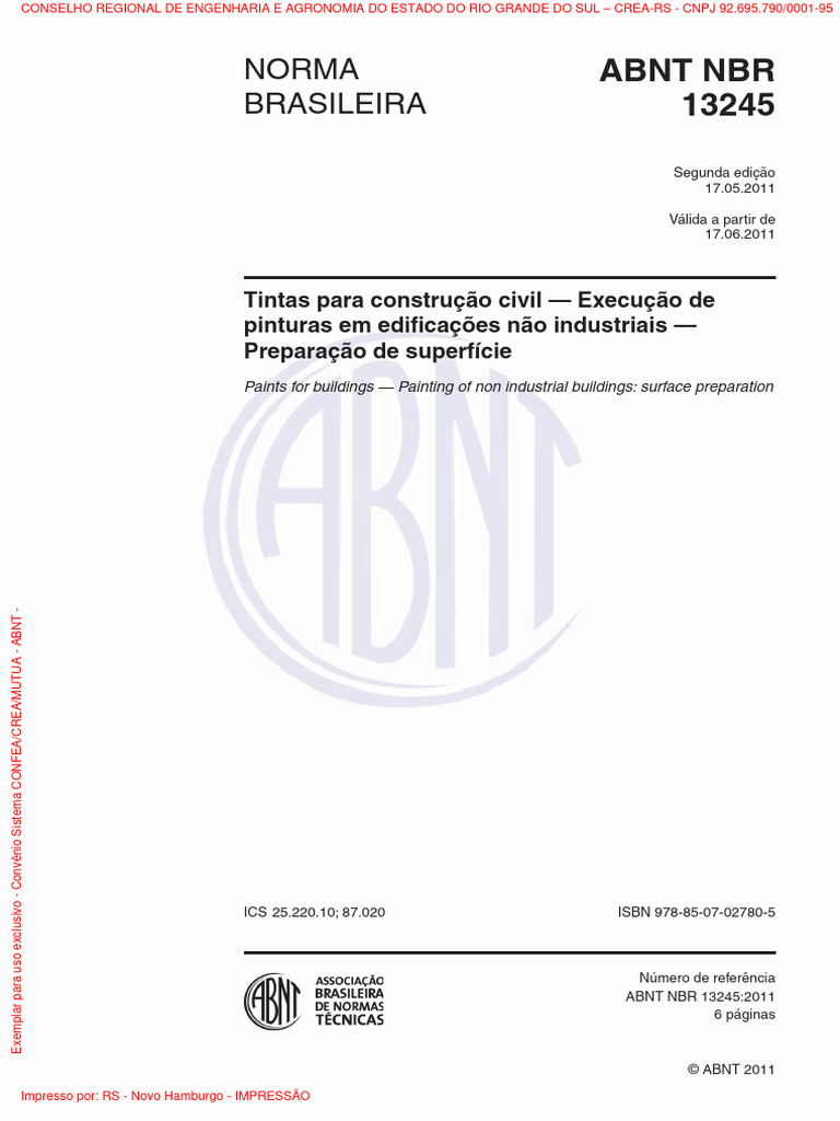 Abnt NBR 13245 2011 | PDF | Tinta | Materiais