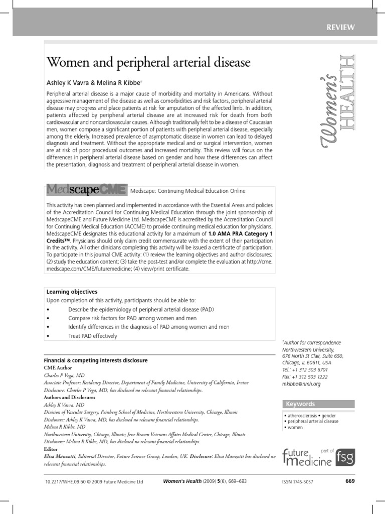Women and Peripheral Arterial Disease2009womens HealthOpen Access | PDF ...