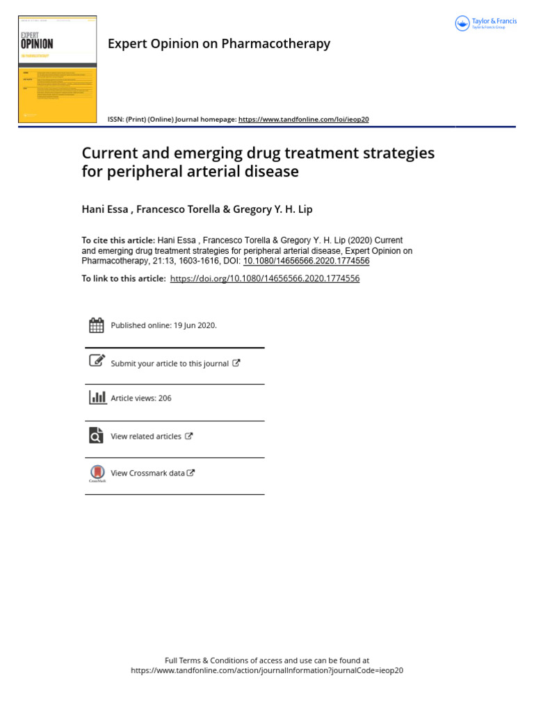 Current and Emerging Drug Treatment Strategies For Peripheral Arterial ...