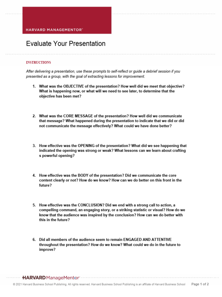 evaluate_your_presentation_worksheet | PDF | Human Communication | Communication