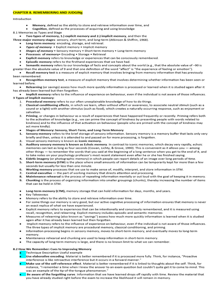 CHAPTER 8.psych Reviewer | PDF | Memory | Recall (Memory)