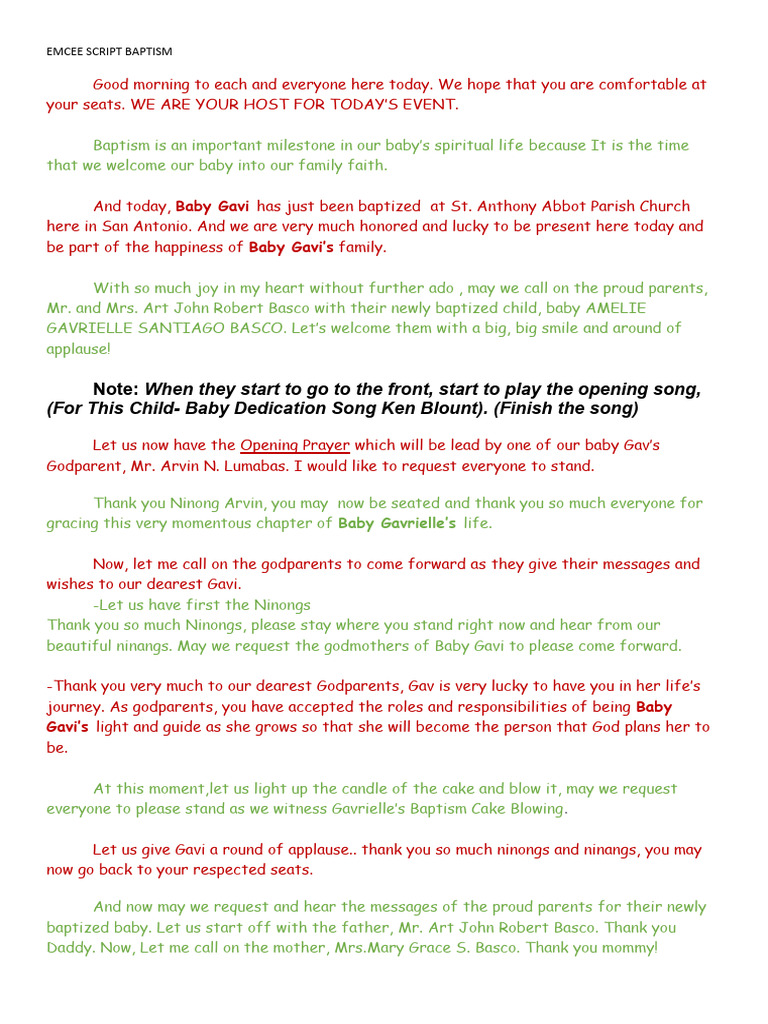 Christening Ceremony Script