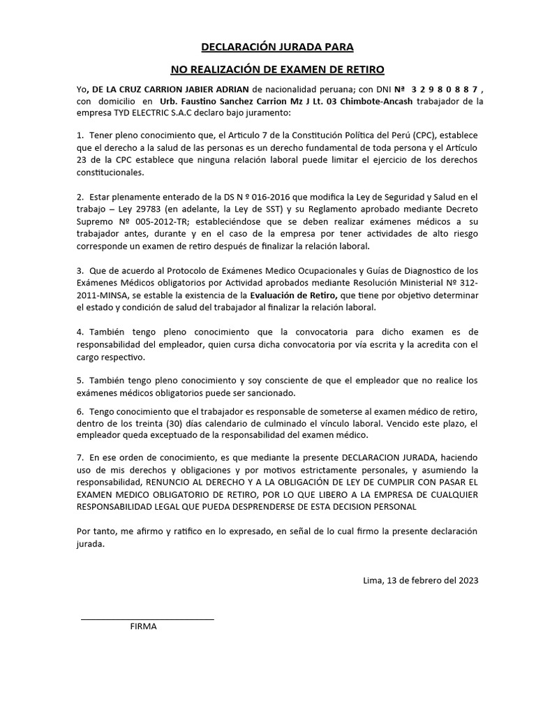 Declaracion Jurada para Exceptuar Emo | PDF | Gobierno | Justicia