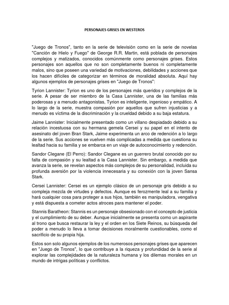 Personajes Grises en Westeros | PDF | Una canción de hielo y fuego