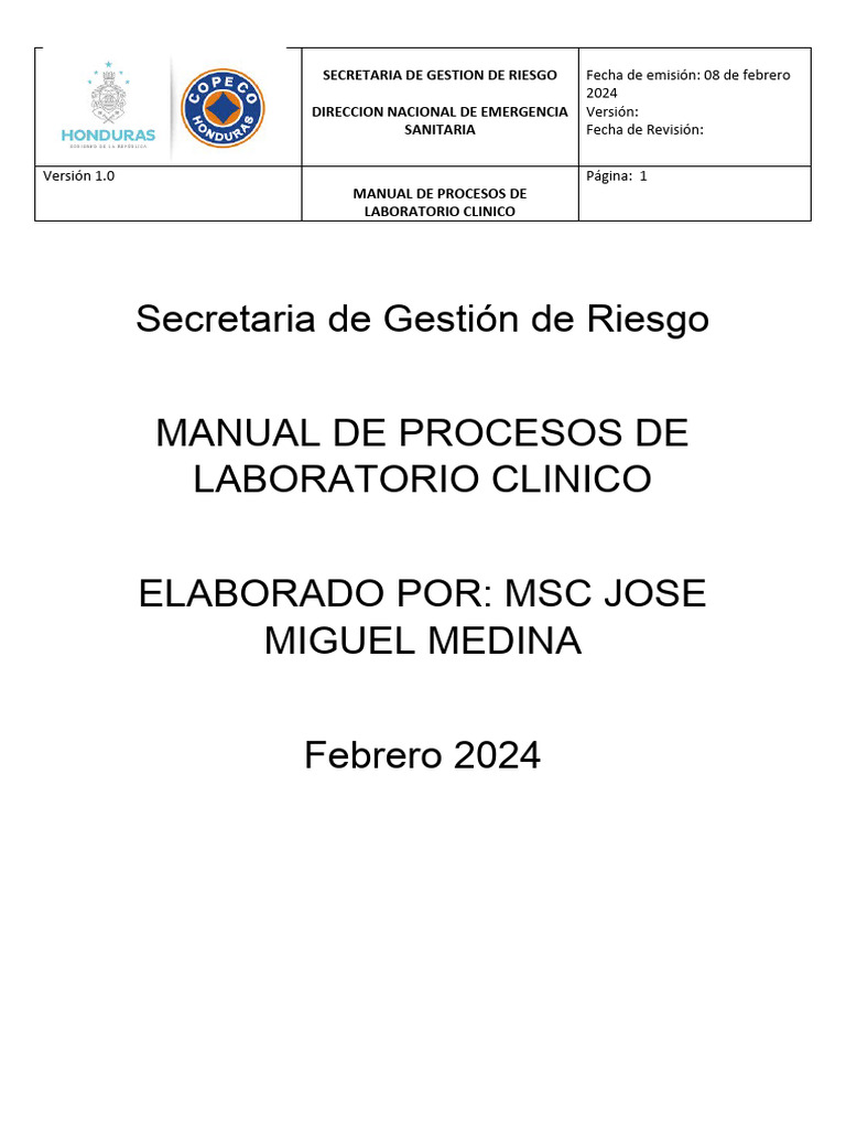 Manual De Procesos De Laboratorio Clinico Actualizado Pdf