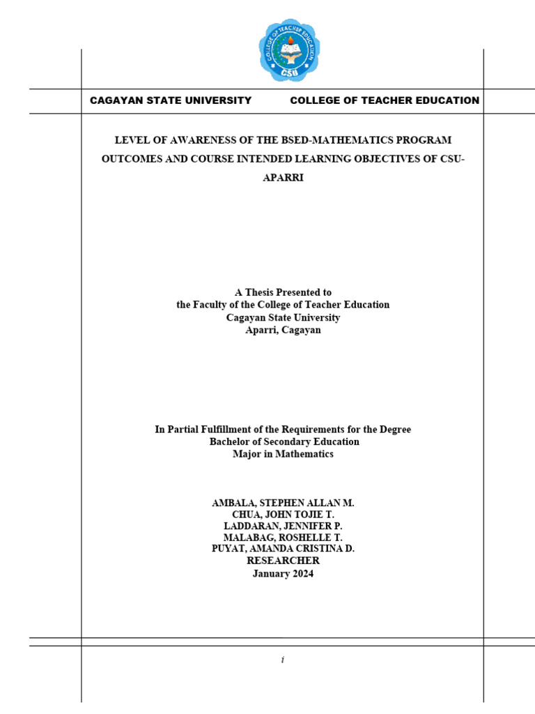 BSED Mathematics Program Awareness Study | PDF | Goal | Self Efficacy
