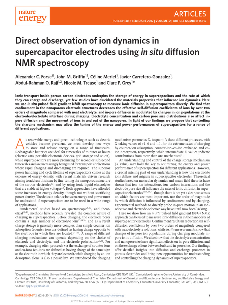 Direct Observation of Ion Dynamics in Supercapacitor Electrodes Using in Situ Di Usion NMR ...