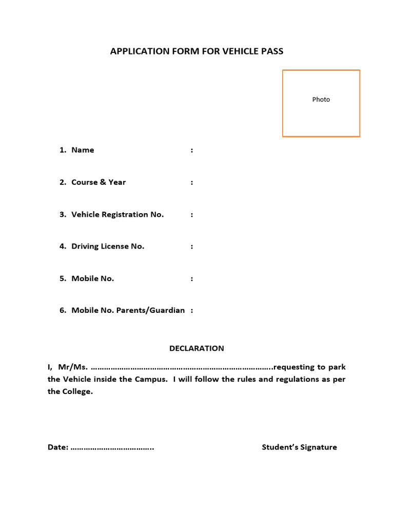 Vehicle Pass Application Form for Students | PDF