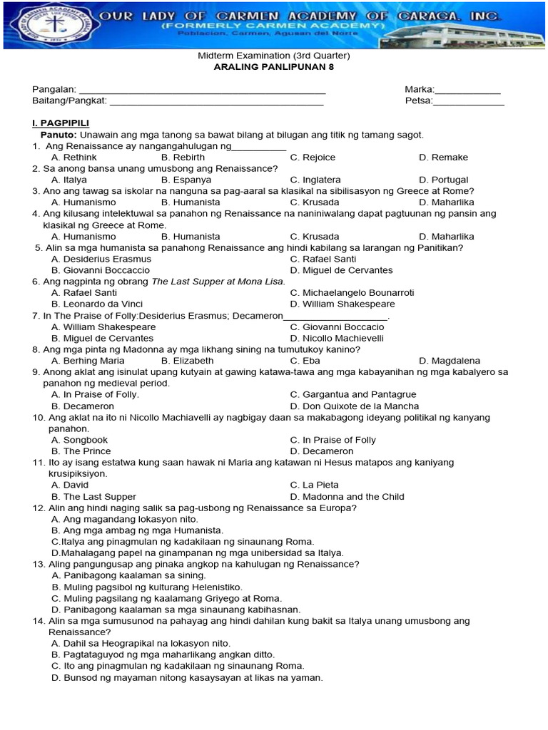 AP 8 3rd Midterm Exam | PDF