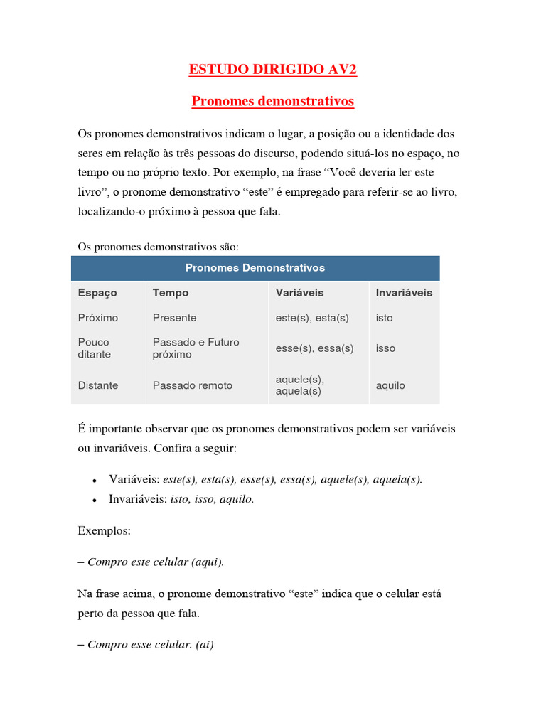 Pronome Demonstrativos | PDF | Pronome
