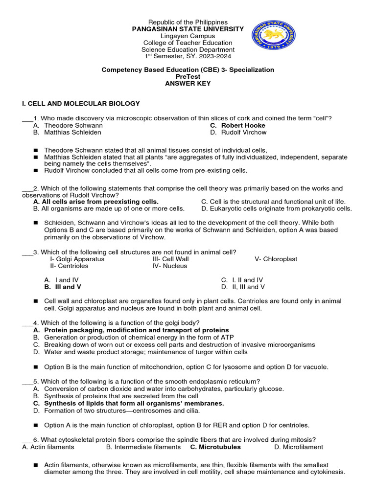 RBalderas - CBE3 Pre Test Answer Key | Download Free PDF | Meiosis ...