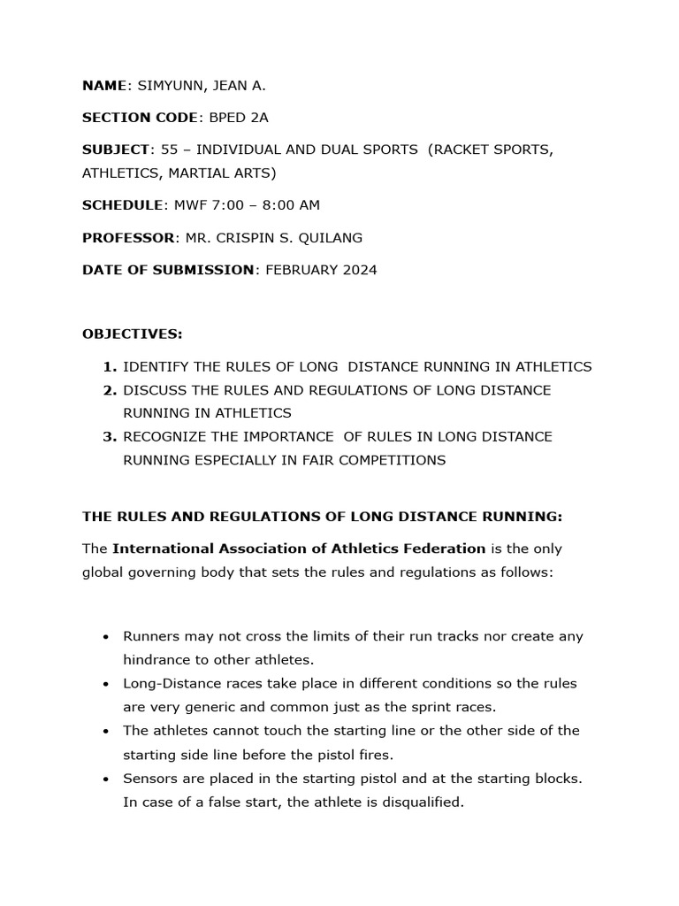 Long-Distance Running Rules Explained | PDF | Track And Field | Long ...