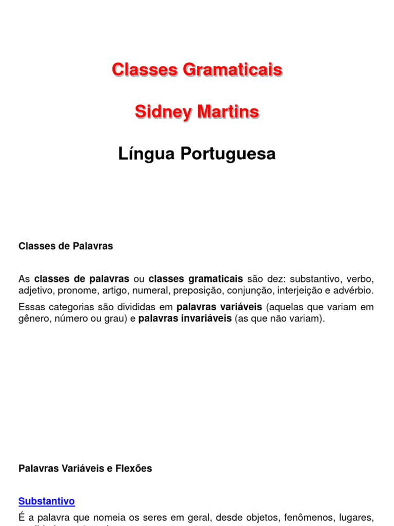 Aula 1 - Classes Gramaticais - Prof. Sidney Martins | PDF
