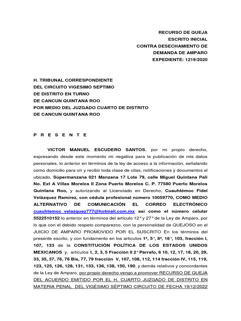 Recurso de Queja | PDF | Judicaturas | Demanda judicial