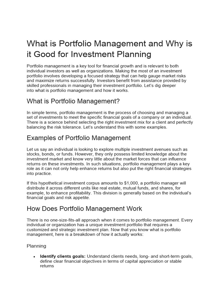 What Is Portfolio Management and Why Is It Good For Investment Planning ...