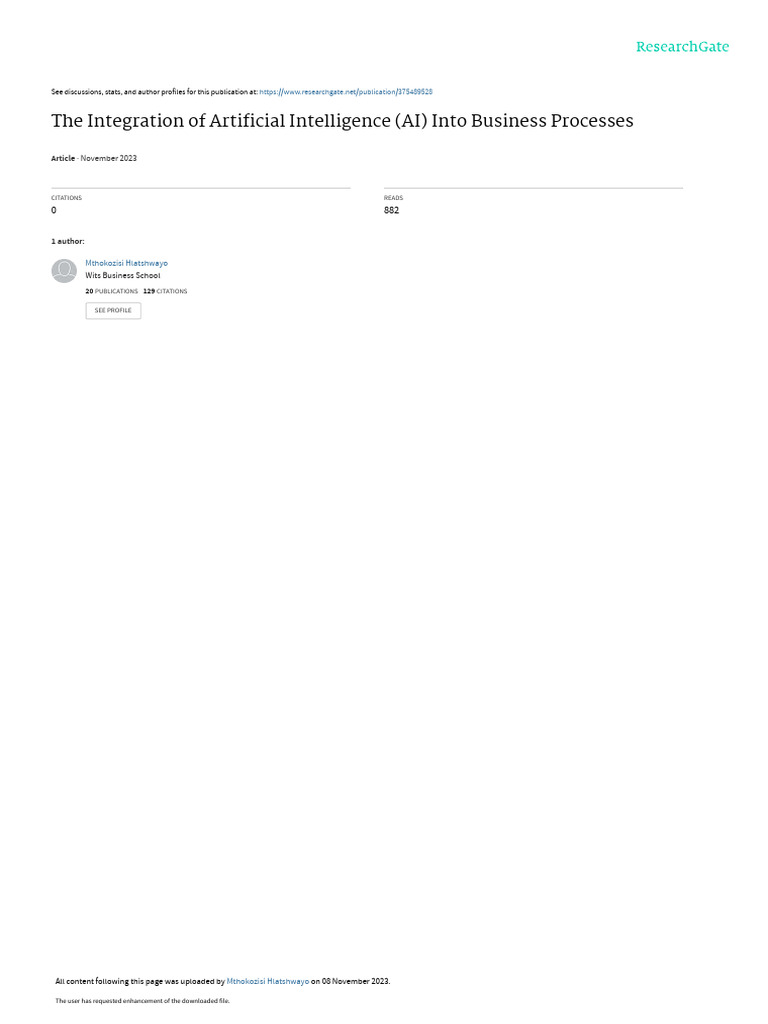 The Integration of Artificial Intelligence (AI) Into Business Processes | PDF