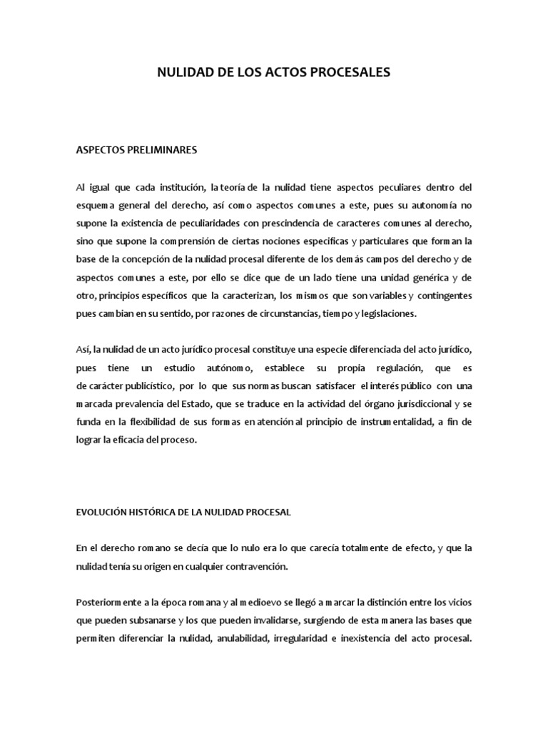 Nulidad de Actos Procesales: Conceptos y Sistemas | PDF | Nulo (ley ...