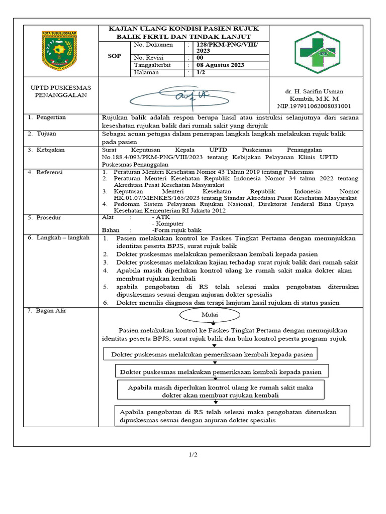 Dok Akreditasi Sop Kajian Ulang Kondisi Pasien Rujuk Balik FKRTL | PDF ...